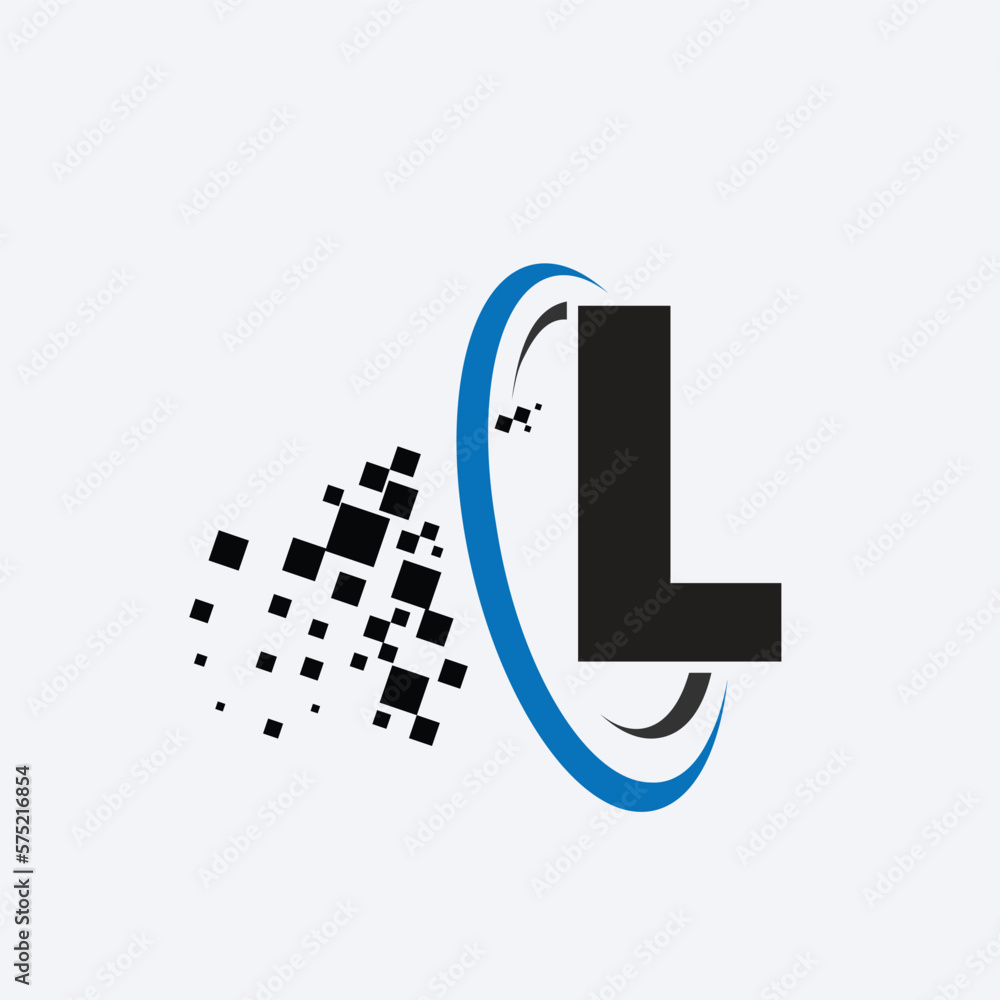 letter L logo symbol in the colorful circle with shattered blocks on ...