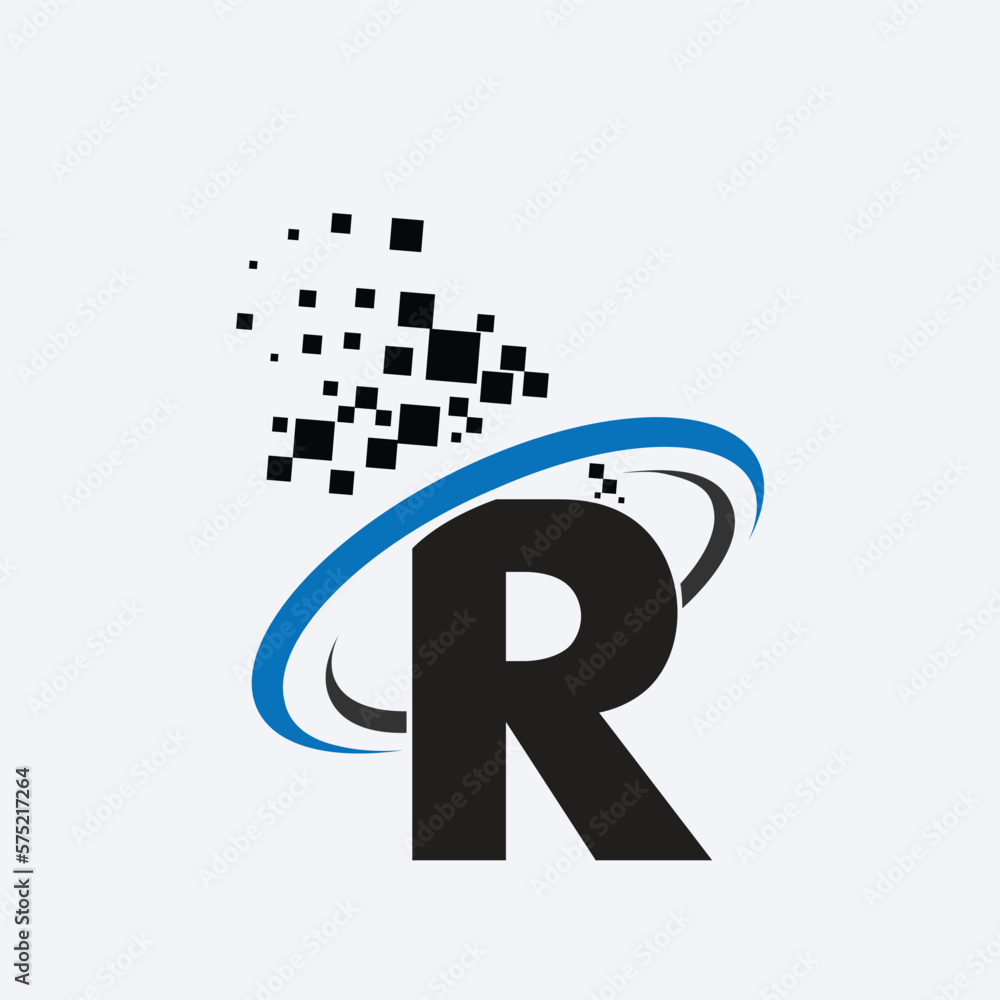 letter R logo symbol in the colorful circle with shattered blocks on ...