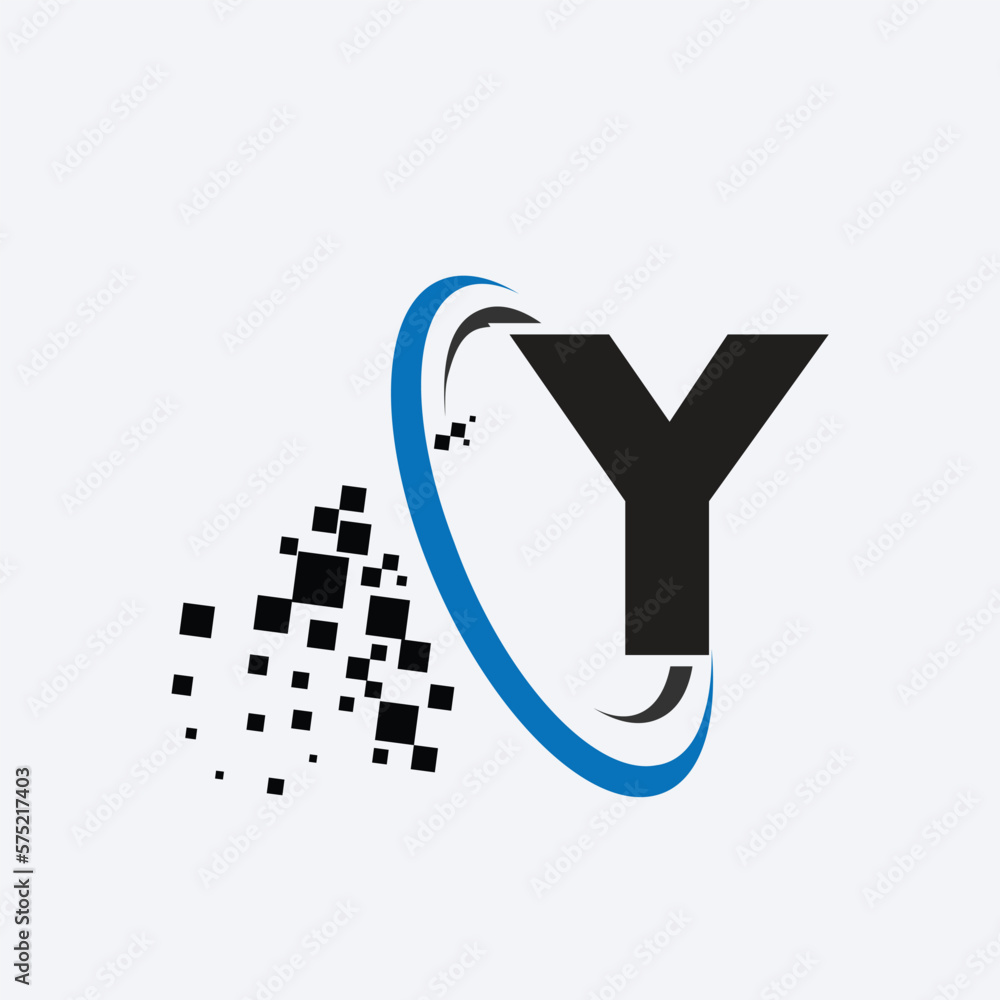 letter Y logo symbol in the colorful circle with shattered blocks on ...