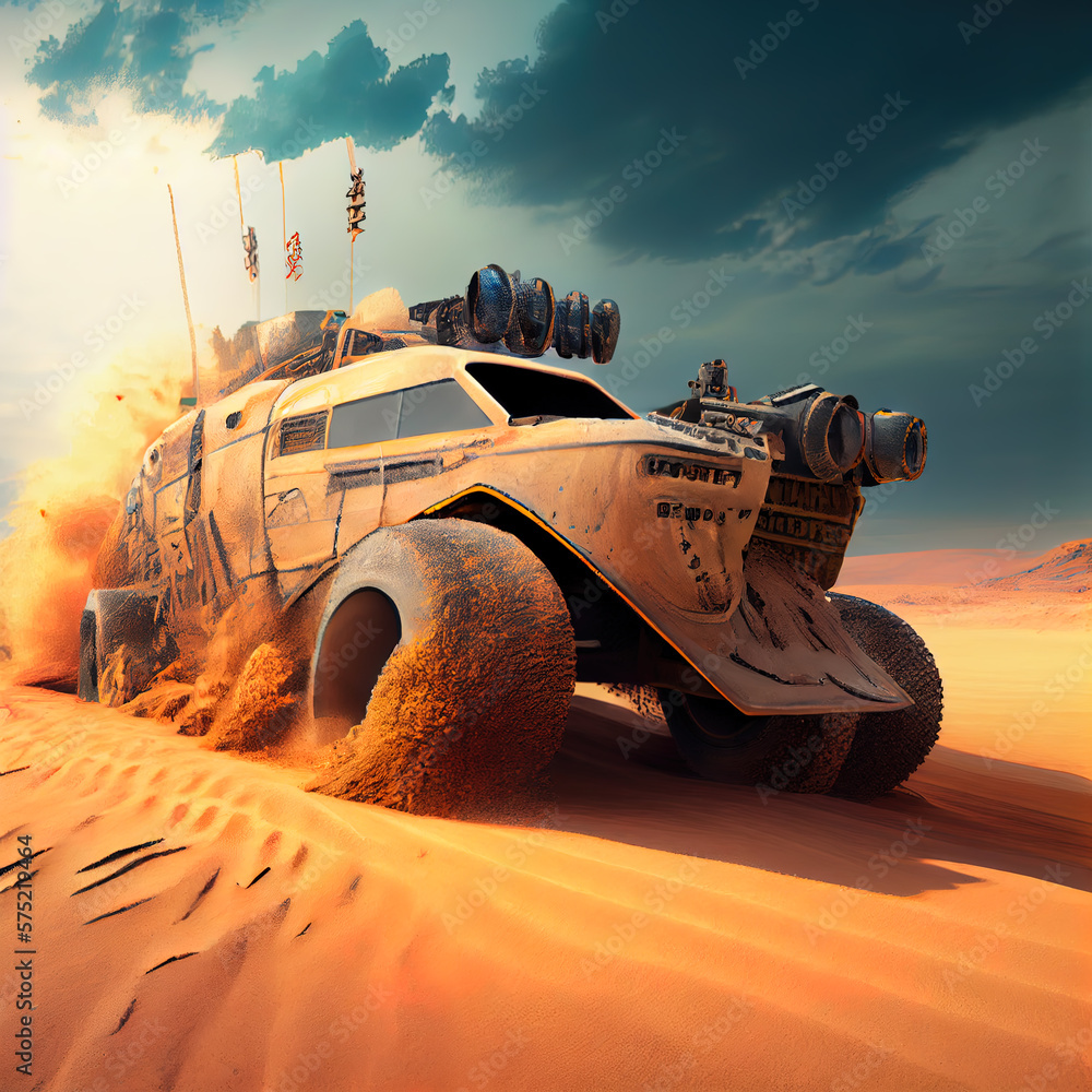 post apocalyptic war vehicle, desert theme, vehicular warfare ai ...