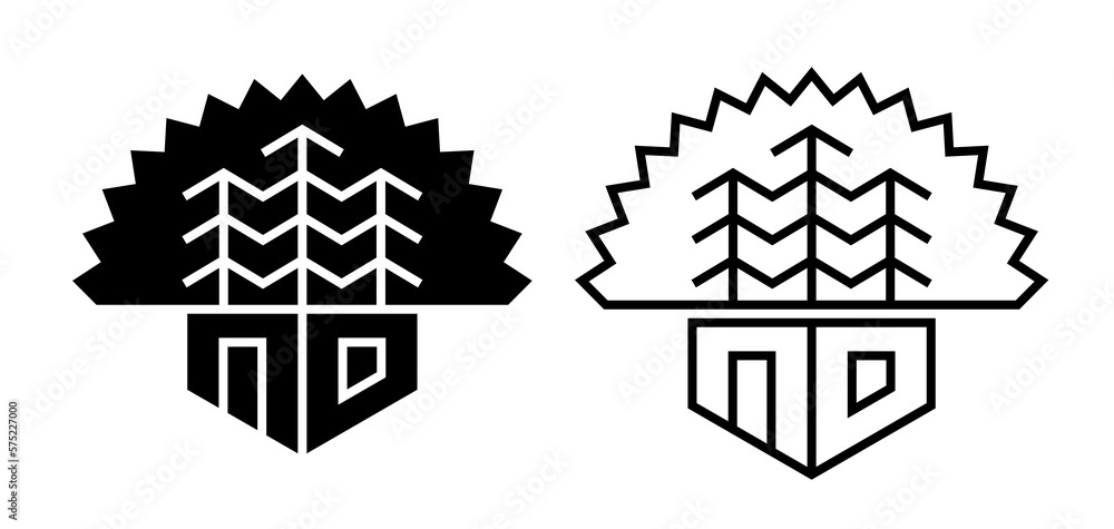 Icon house in the forest. Illustration of a house in nature. Symbol of ...