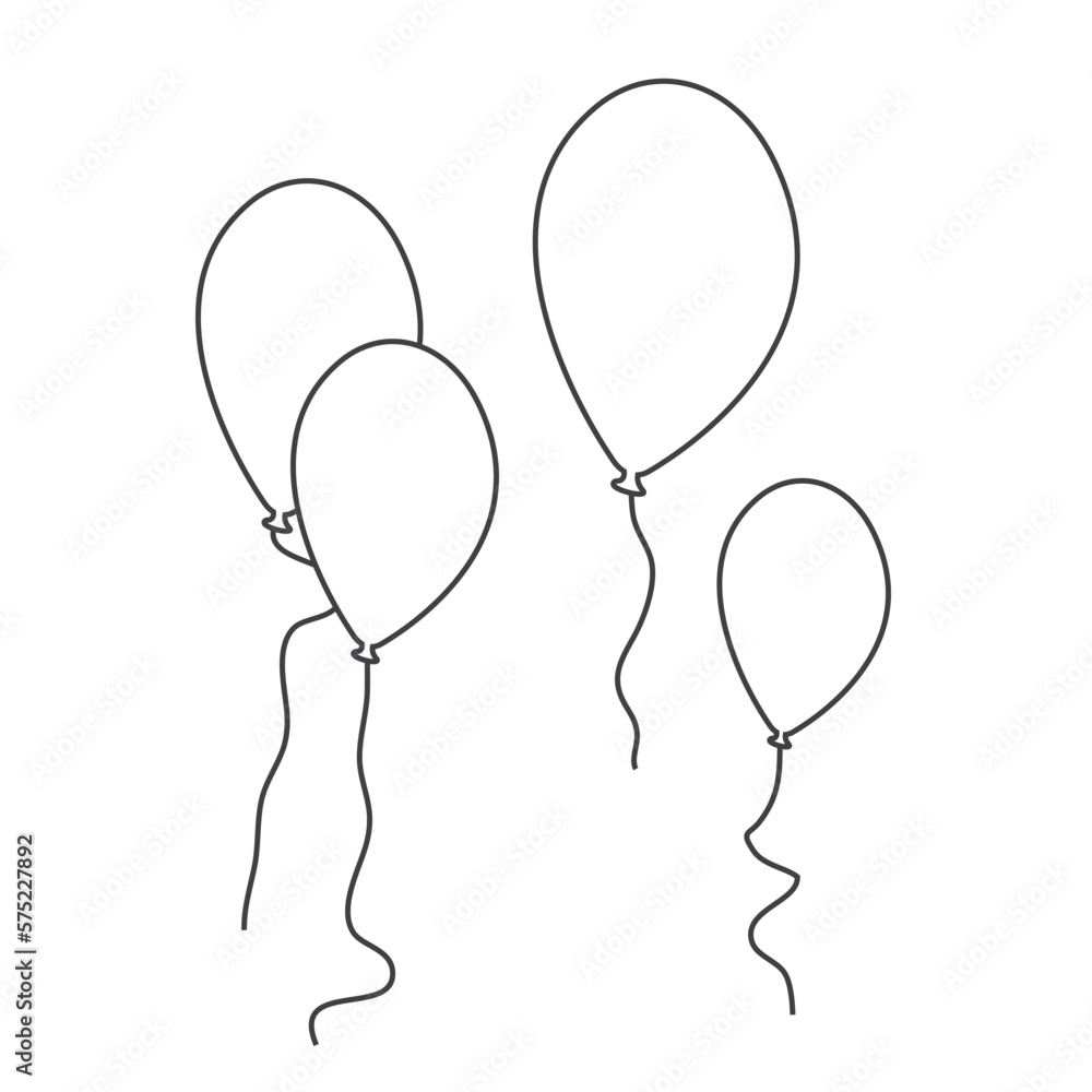 balloons simple drawing outline for coloring book vector illustration ...
