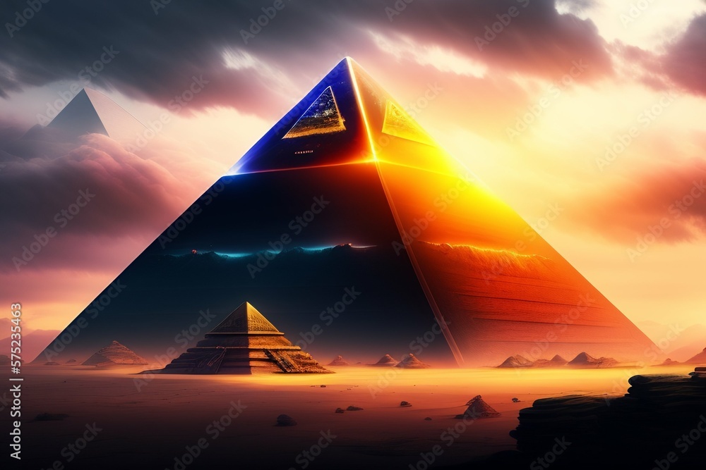 egypt, pyramid, desert, sunset, sky, sun, landscape, vector, tent ...