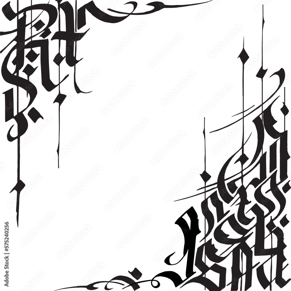 Vector decorative corners in gothic lettering style. Isolated on white ...