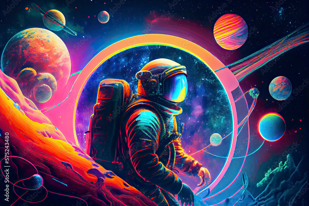 Psychedelic Space banner template, nostalgic 80s, 90s background Stock ...