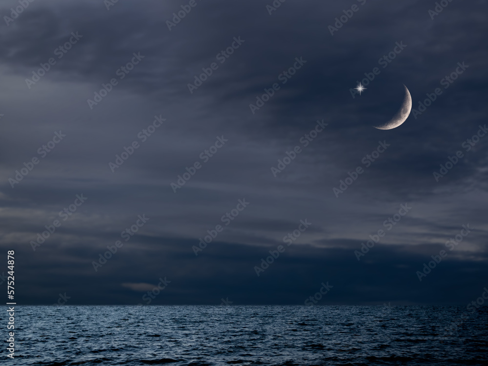 Design Ramadan background Concept,Crescent Moon with Sky in Night Blue ...