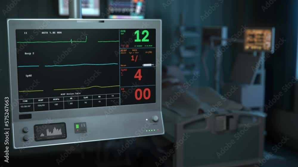 Medical device supervises the pulse of the sick patient. Medical device ...