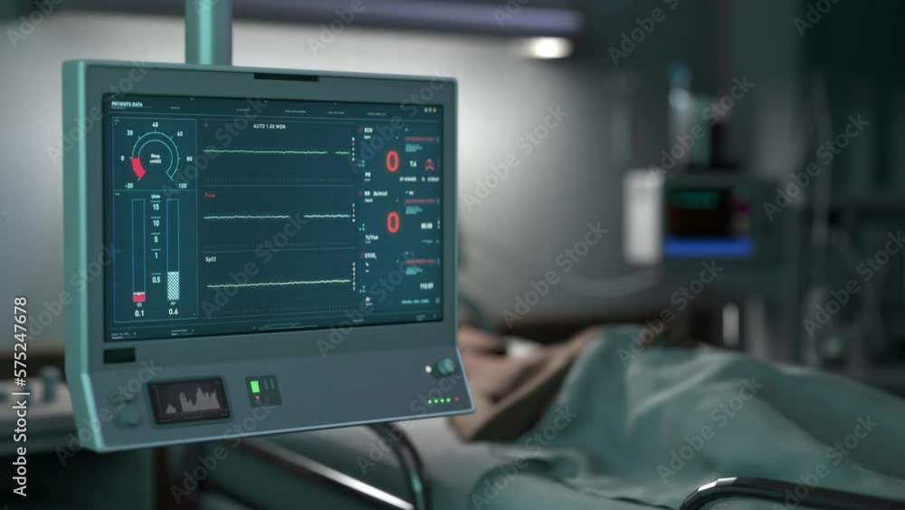 Medical system examining the lung organ of the dying patient at the ...