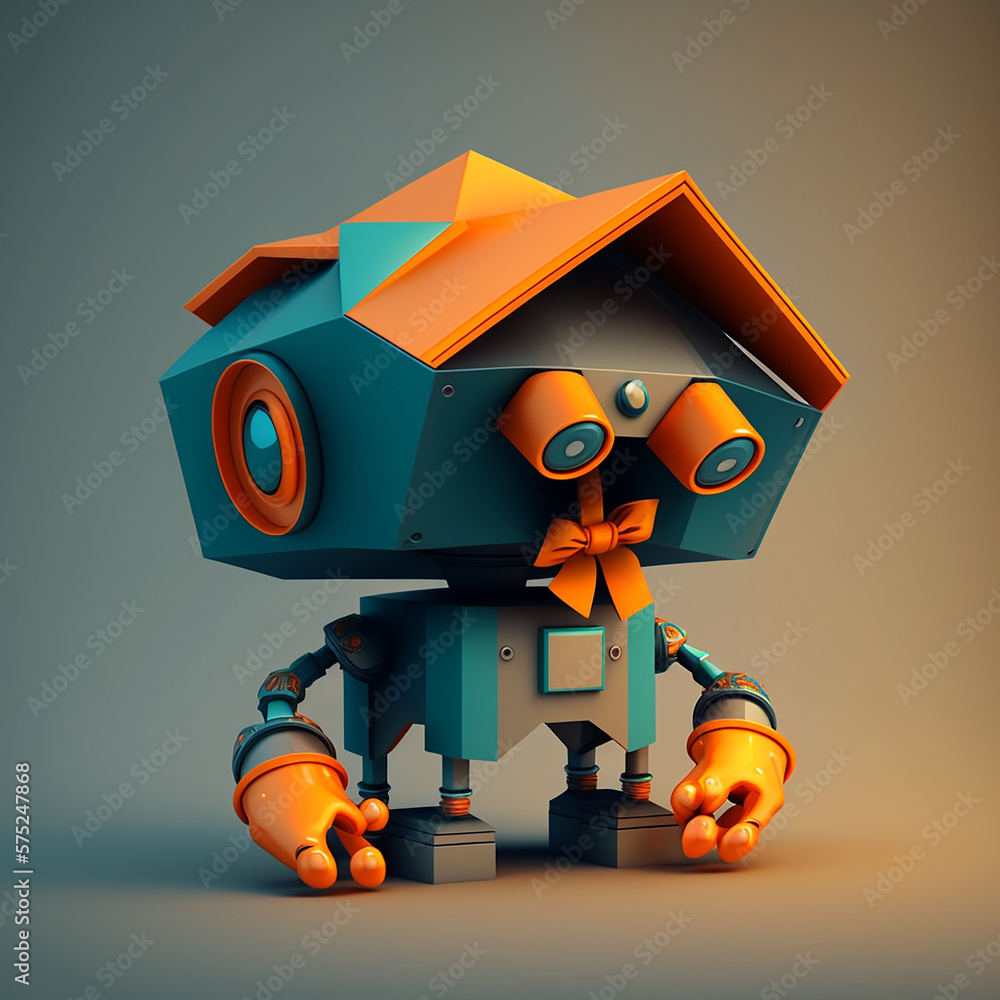 ภาพประกอบสต็อก cartoon octane render picture of a robot with a house ...