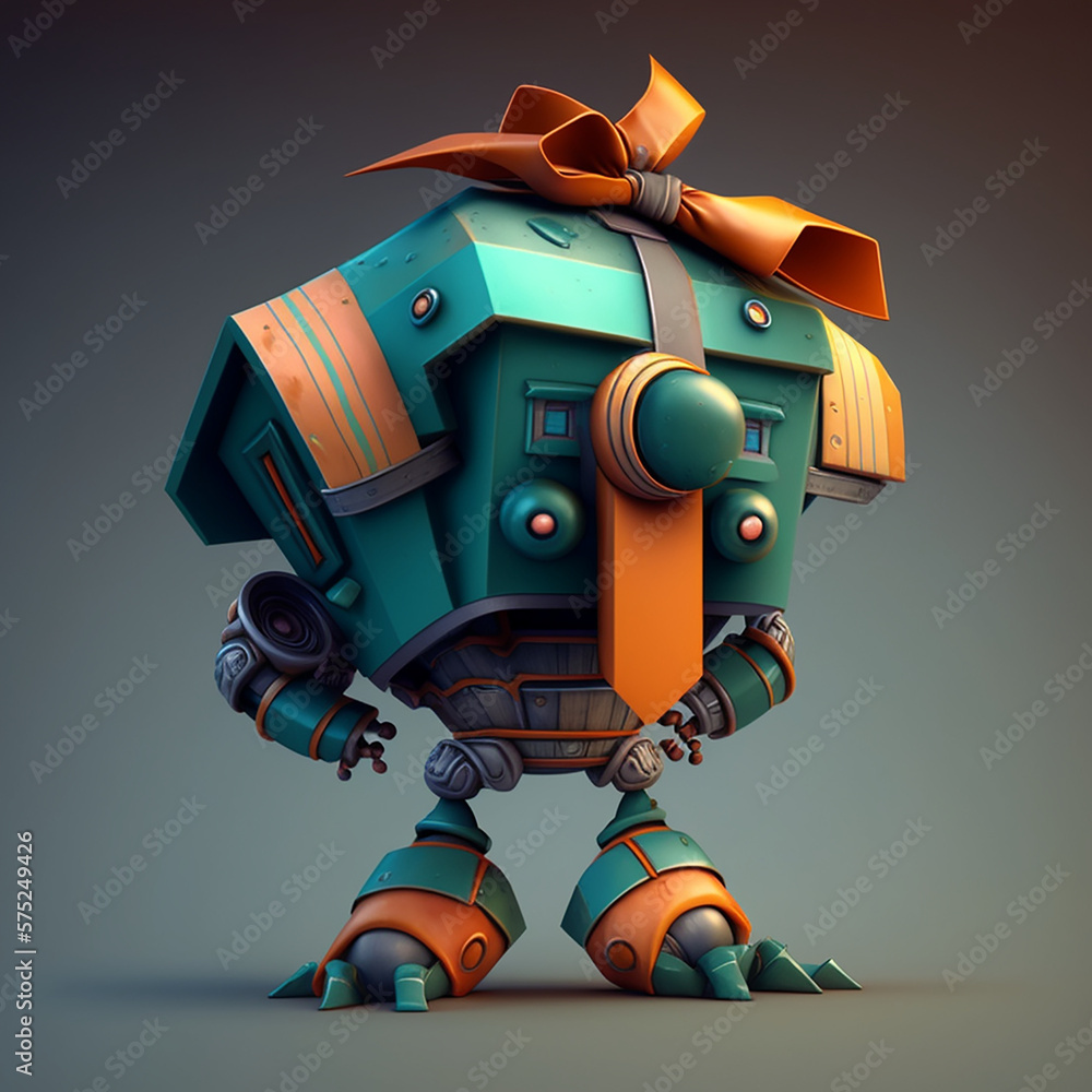 cartoon octane render picture of a robot with a house for a head ...