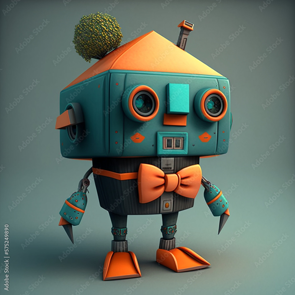 cartoon octane render picture of a robot with a house for a head ...