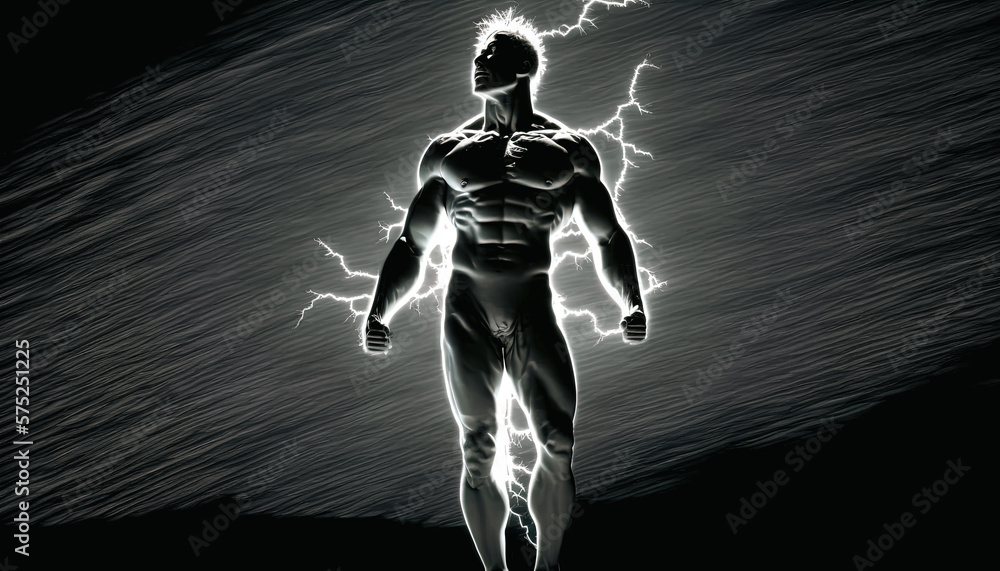 Generative AI illustration of a Man in lightning flashes body silhouett ...