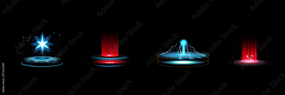 Magical sky speed portal, it technology. 3d hud style holograms, circle ...
