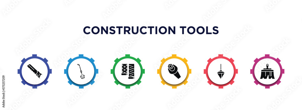 construction tools filled icons with infographic template. glyph icons ...