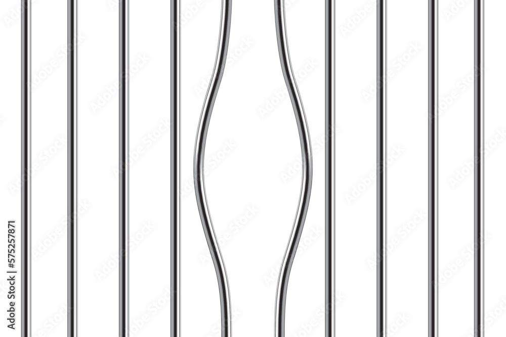 Prison bars vector illustration. 3D realistic broken iron cage with ...