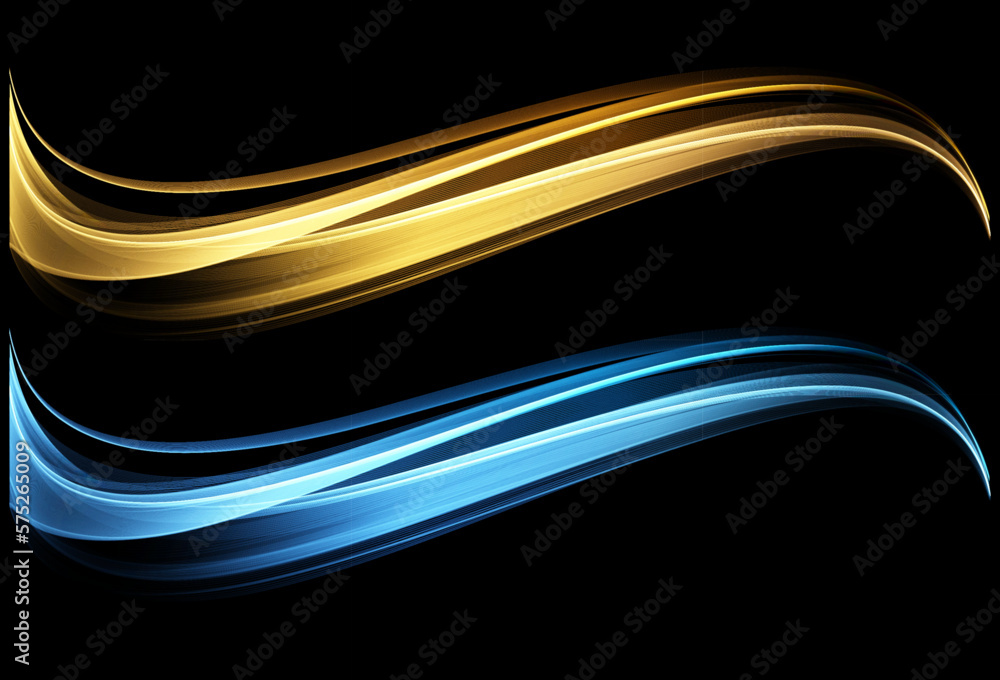 Abstract Gold Waves. Shiny golden moving lines design element on dark ...