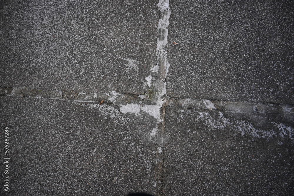 asphalt soviet square concrete tile, asphalt tile covered with thin ice ...