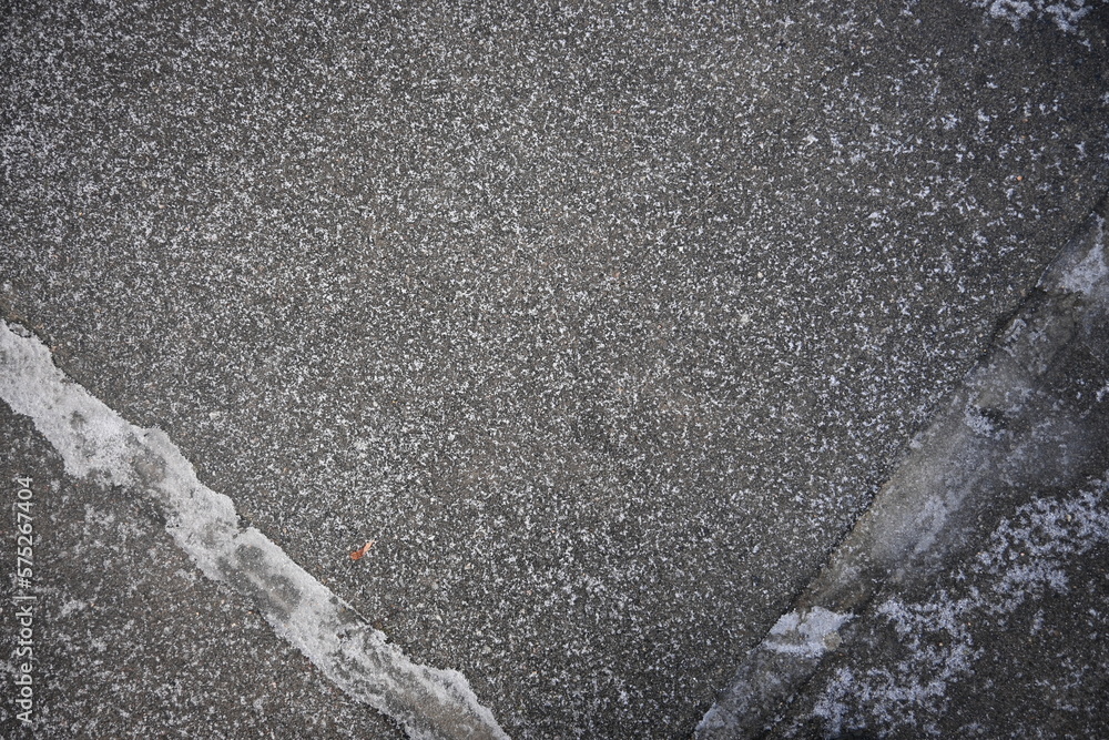 asphalt soviet square concrete tile, asphalt tile covered with thin ice ...