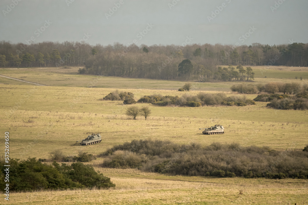 two British army military AS90 (AS-90 Braveheart Gun Equipment 155mm ...