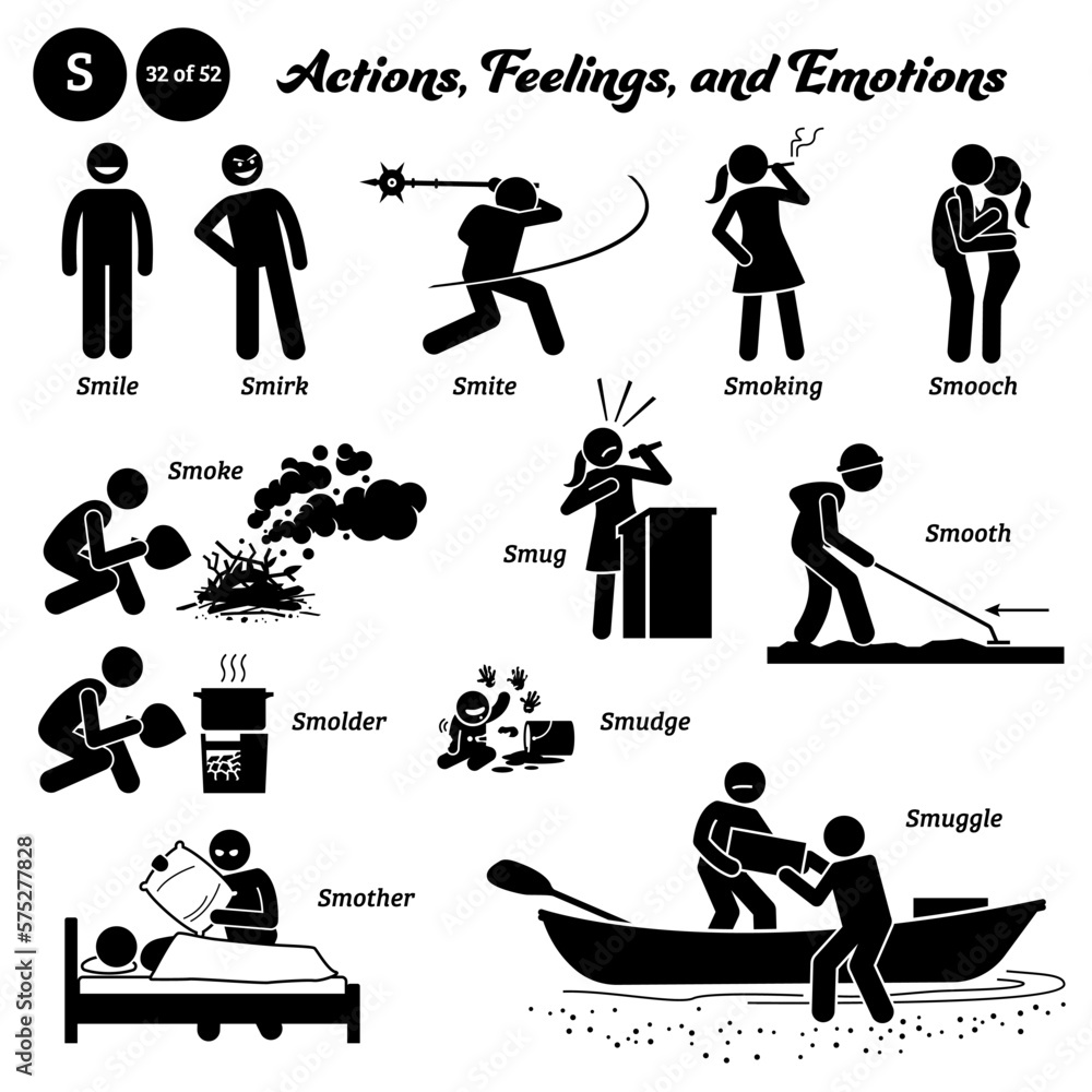 Stick figure human people man action, feelings, and emotions icons ...
