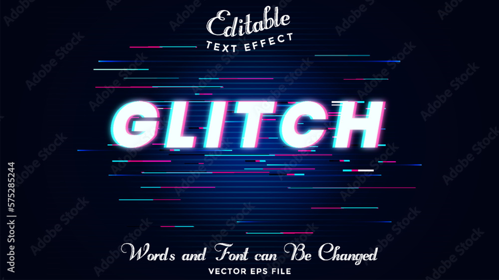 Glitch text effect. Editable glitch font effect. Vector Stock Vector ...