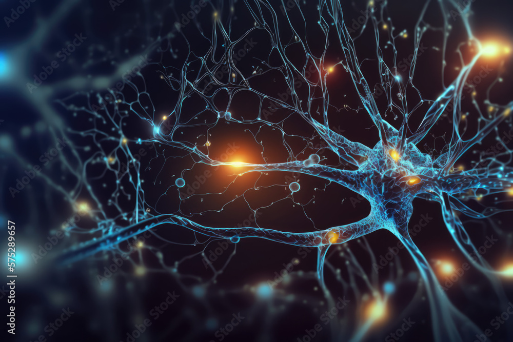 Neural Network with Glowing Synapses - Billions of Highly Connected Neurons. Generative ai ...