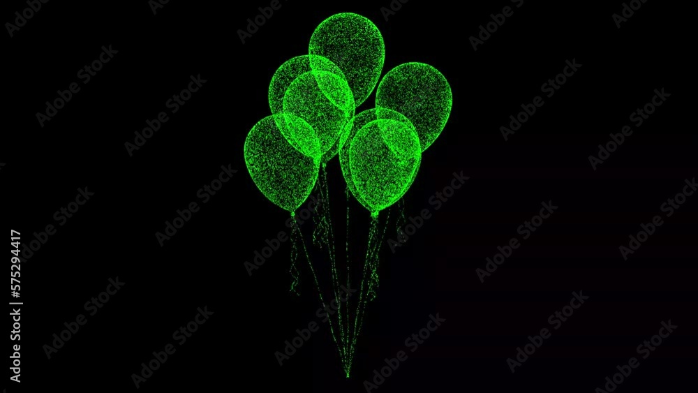 Vidéo Stock 3D Balloons rotates on black bg. Object dissolved green ...