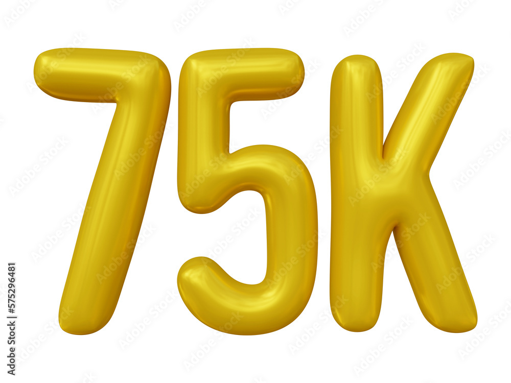 75k text design in 3d rendering for followers celebration concept Stock ...