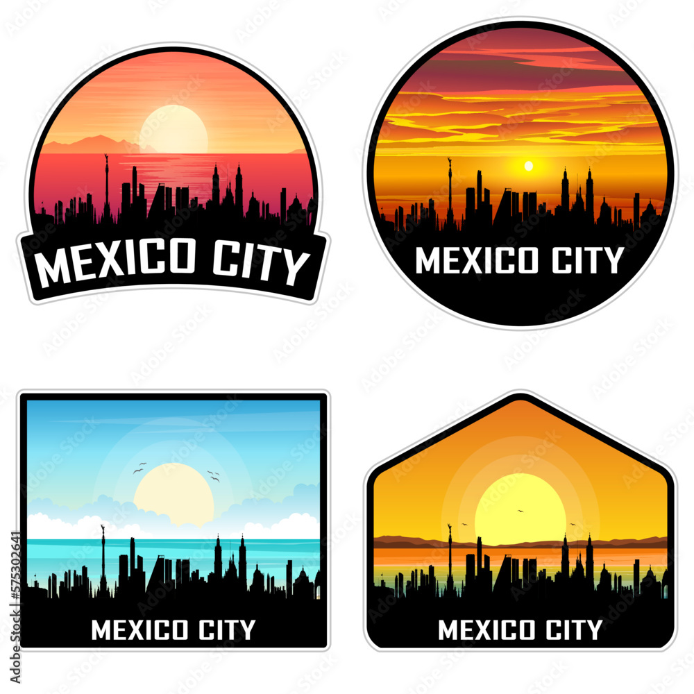 Mexico City Mexico Skyline Silhouette Retro Vintage Sunset Mexico City ...