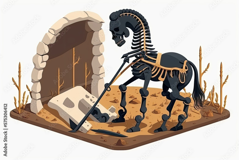 Graves of the Scythians are being dug up. Ancient skeleton of a horse ...