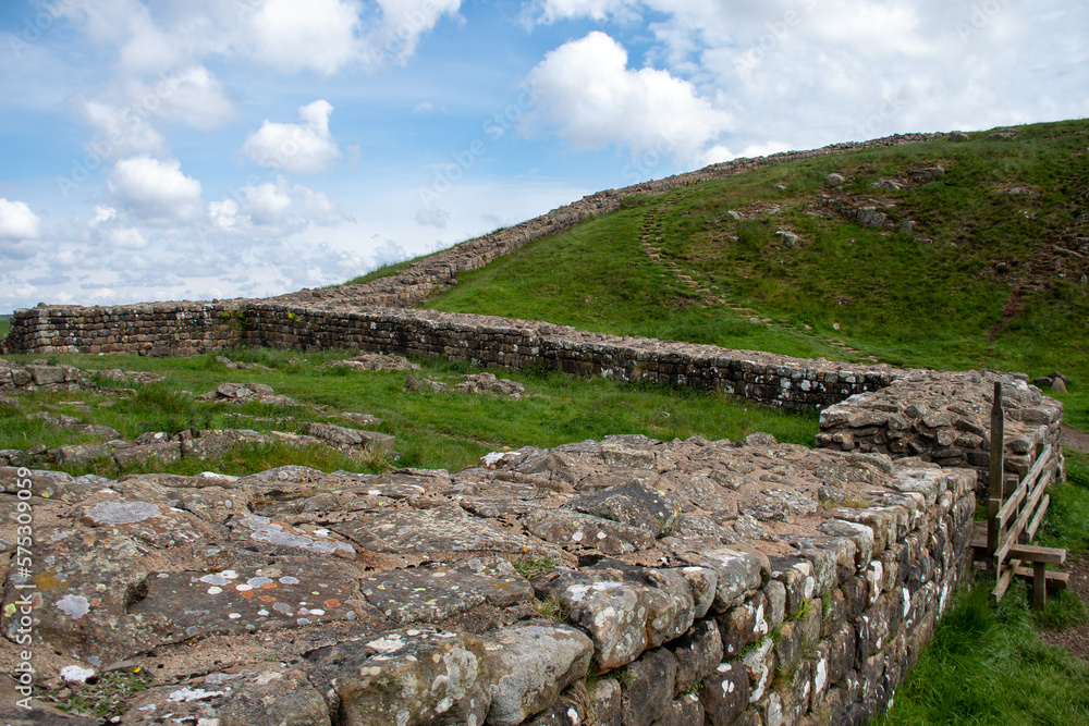 The remains of Roman military base Milecastle 39, which forms part of ...