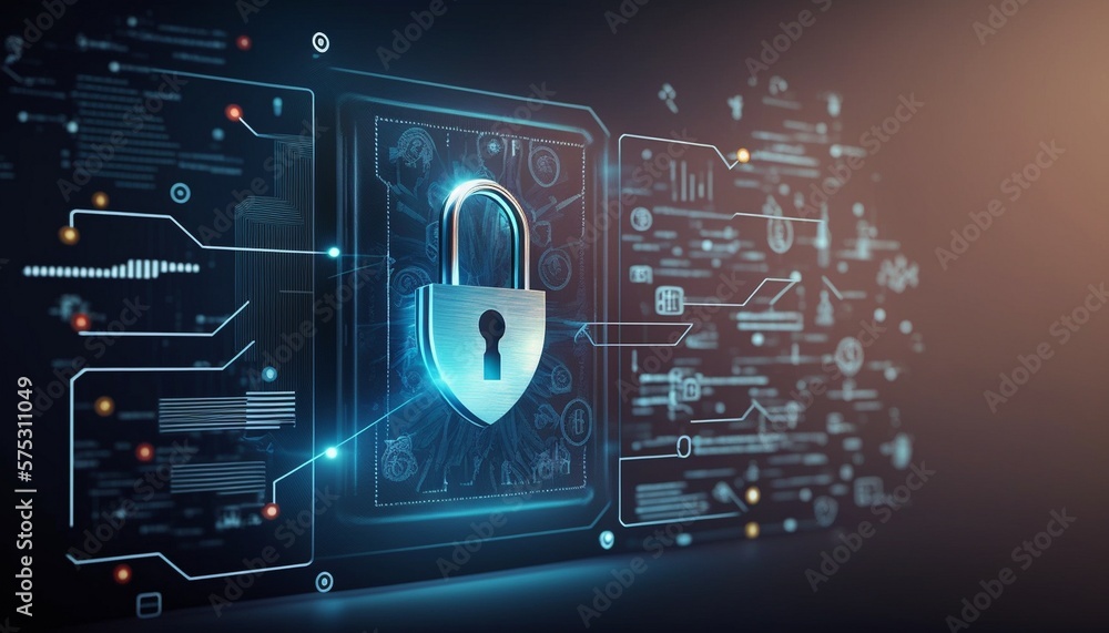 hand pushing a button on a touch screen on Cyber security interface ...