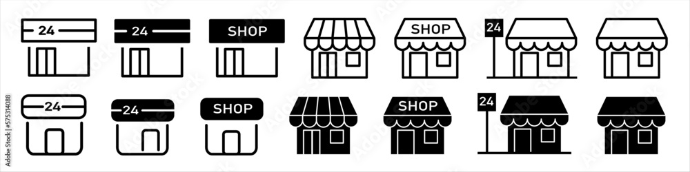 Convenience store, shop material set. Vector icon illustration. Stock ...
