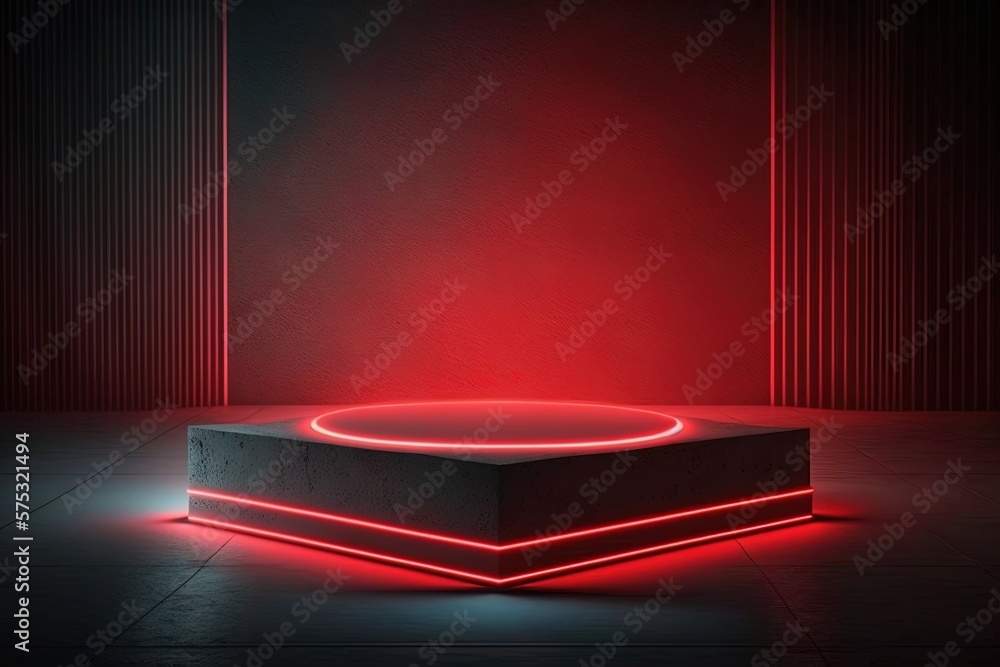 Red neon light product background stage or podium . AI generated art ...