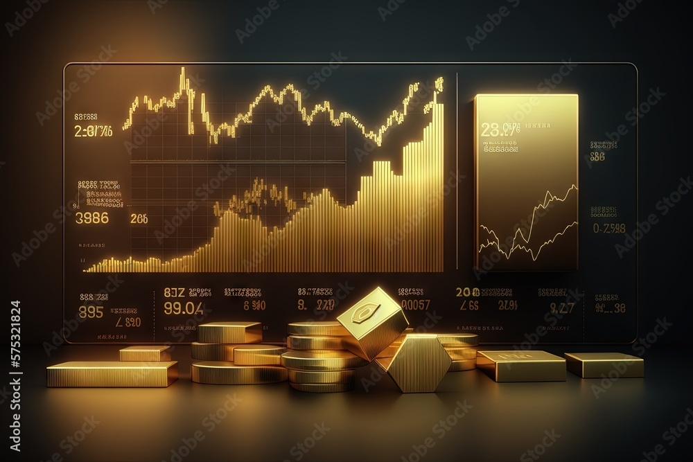 Gold trade chart stock analysis on growth financial . AI generated art illustration. Stock ...