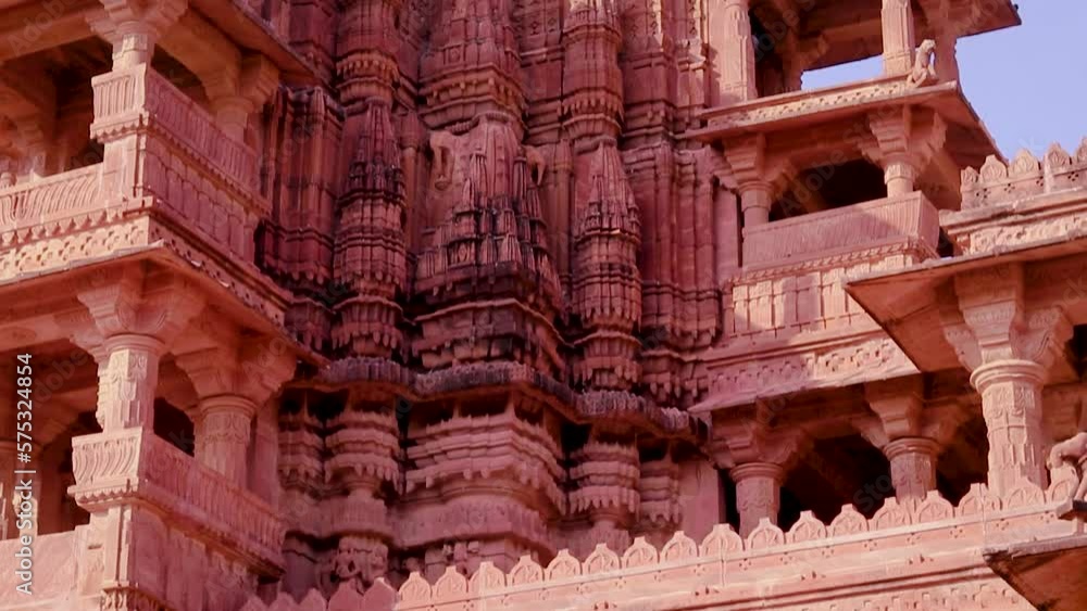 red stone ancient hindu temple architecture from unique angle at day ...