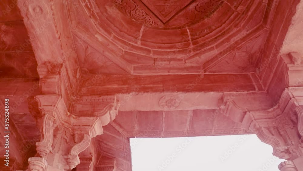 red stone ancient hindu temple architecture from unique angle at day ...