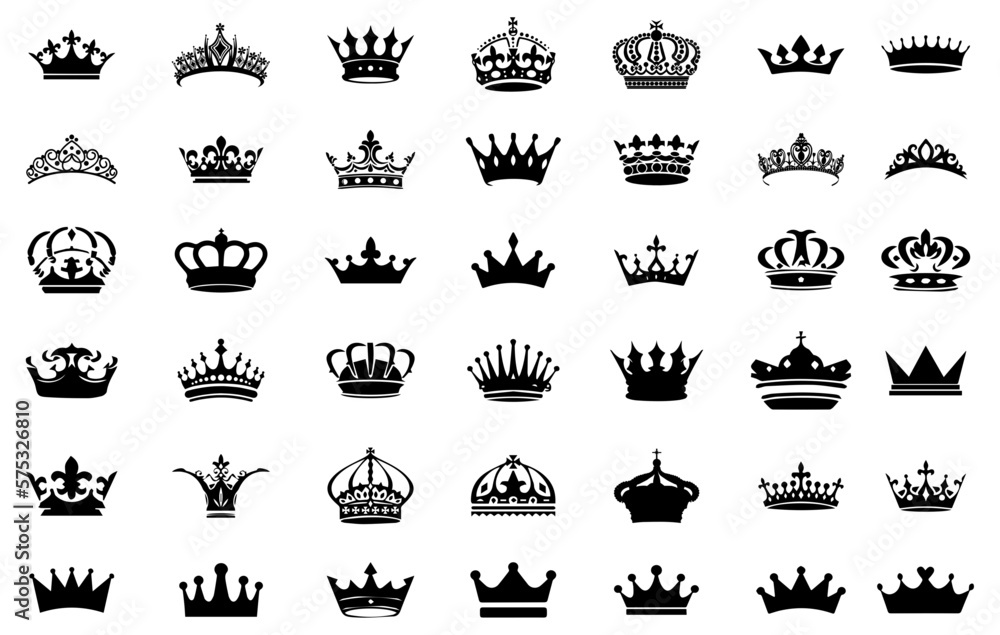 Premium Crown Silhouette Set, royal luxury crown collection. Stock ...