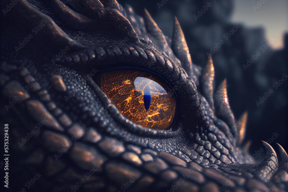 A dragon's eye is shown with a dark background. Generative ai Stock ...
