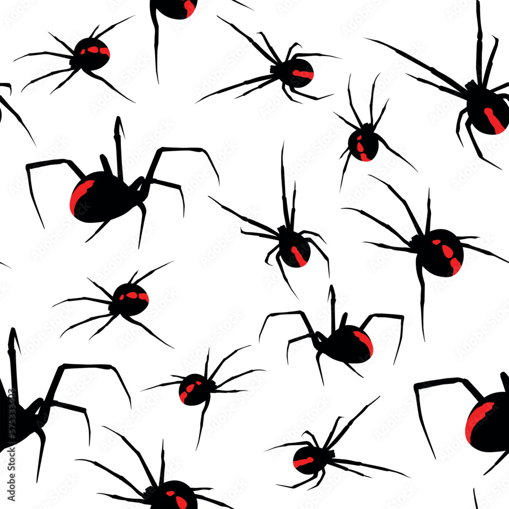 Seamless pattern. Vector drawing of poisonous spiders Karakurt ...