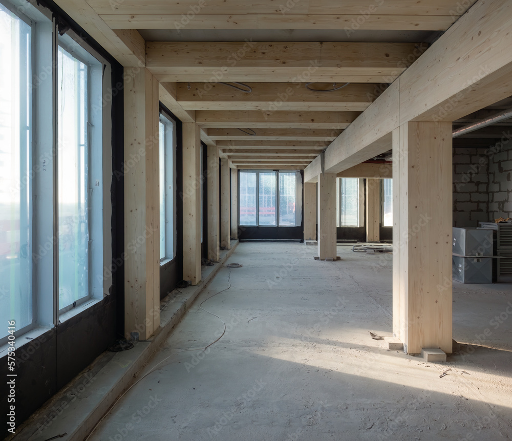 construction site of a sustainable Timber-concrete composite office ...