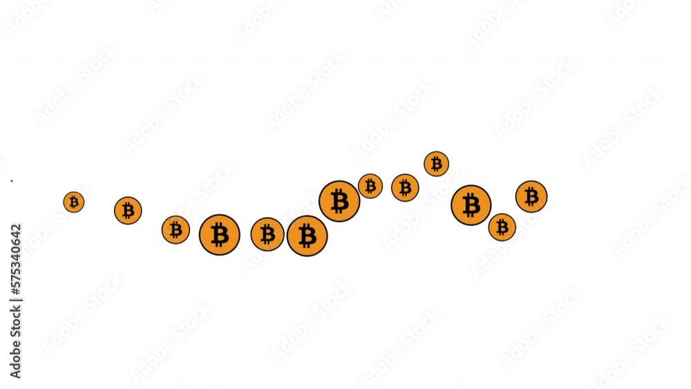 Animated orange bitcoin coins fly from left to right, isolated on ...