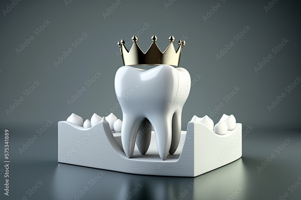Dental crowns and a bridge are shown in this image. Generative AI Stock ...