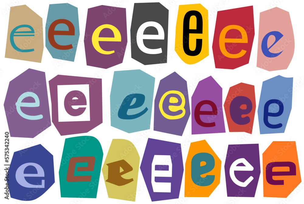 Alphabet e- vector cut newspaper and magazine letters, paper style ...