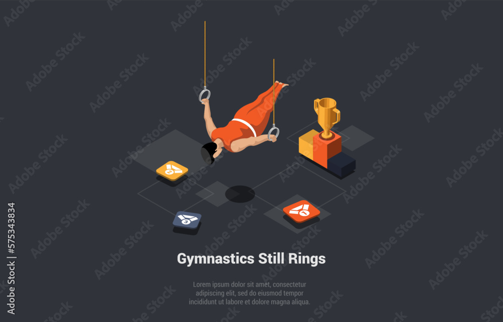 Concept Of Healthy Lifestyle And Acrobatics. Male Character Gymnactic ...