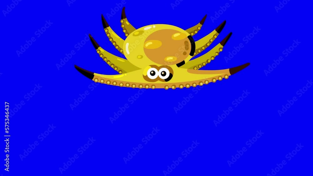 Swimming cartoon animation yellow octopus isolated. No bubbles version ...