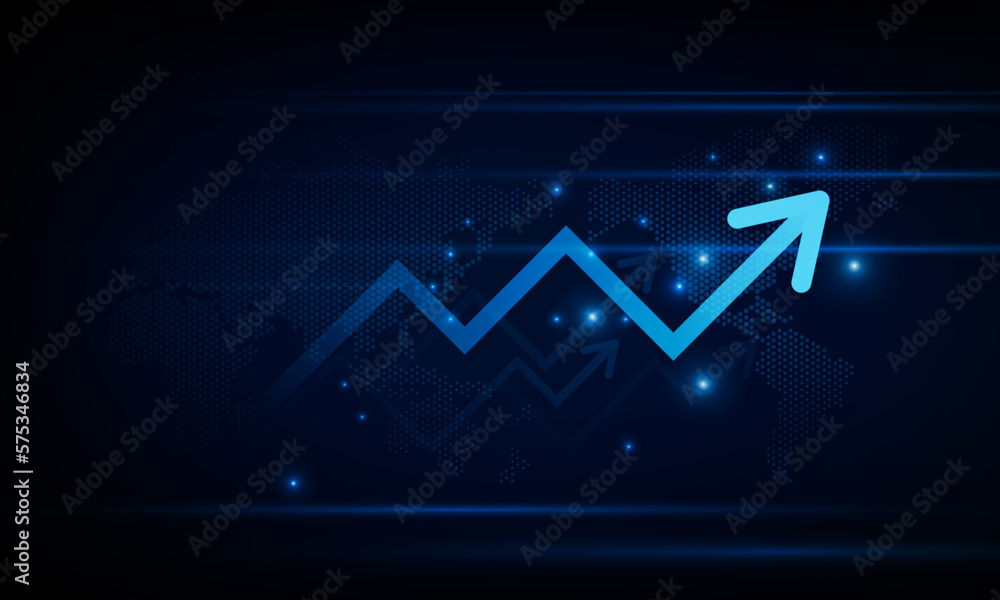 Financial chart with moving up arrow graph and world map in stock ...