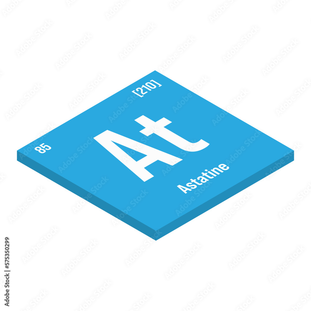Astatine, At, periodic table element with name, symbol, atomic number ...