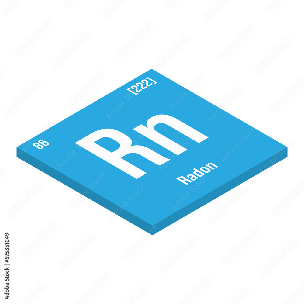 Radon, Rn, periodic table element with name, symbol, atomic number and ...