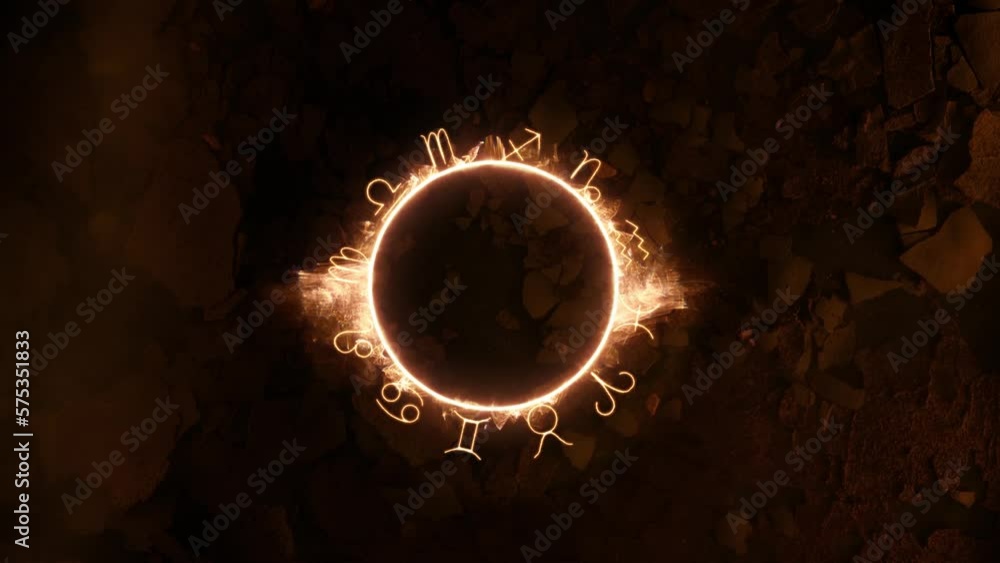 Fire geometric circle on a dark background. Easy to add lens flare ...
